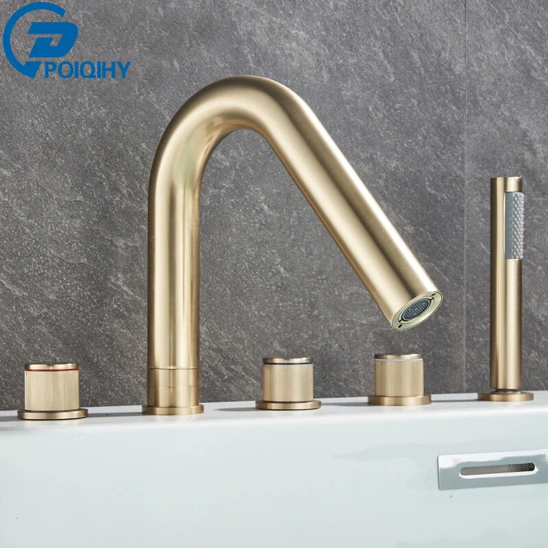 Распашена золотая ванночная крановая арматура Черный ванно-душевой крановый набор Выдвижной душевой распылитель Черный хромовый ванно-душевой смесительный кран-Распашено золото A