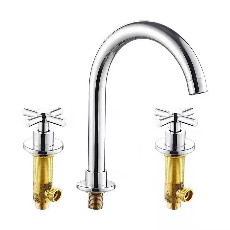 Кран для раковины в ванной комнате BECOLA Black Basin Faucets из латунья с хромированным покрытием, монтируемый на раковину, 3 отверстия, двойная ручка, кран для горячей и холодной воды - A-CHROME