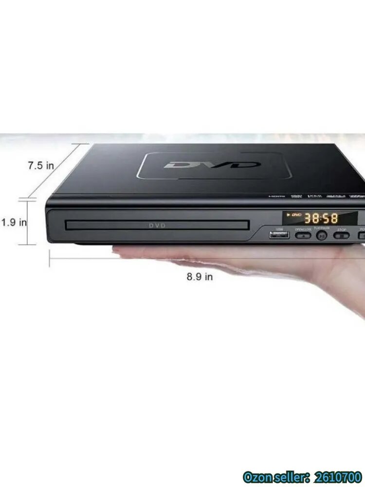 DVD-плеер, черный матовый, с поддержкой AVI, MP3, JPEG, MP4, MOV, MPEG — фото 1