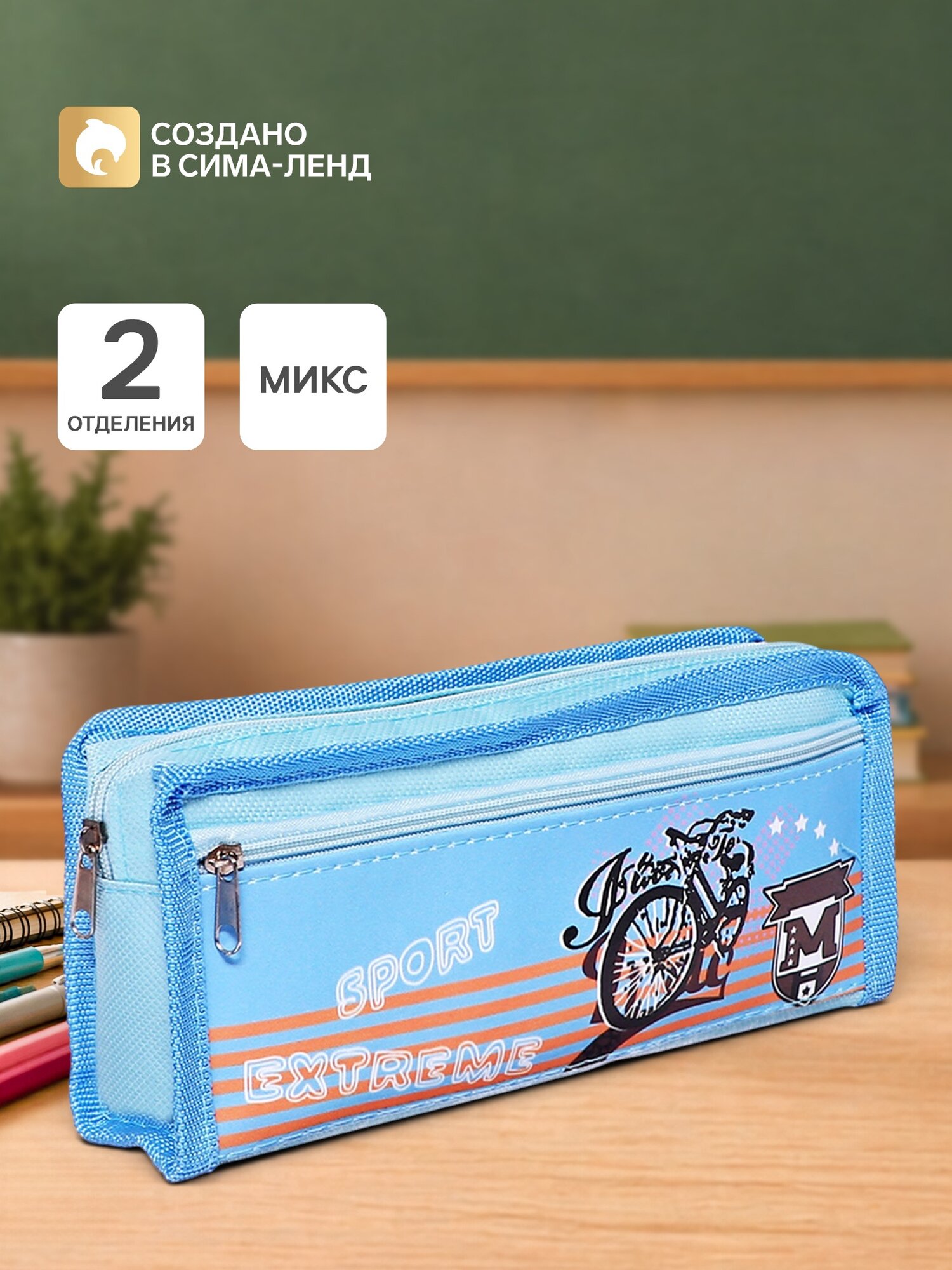 Пенал школьный «Спорт» на молнии, 2 отделения, микс
