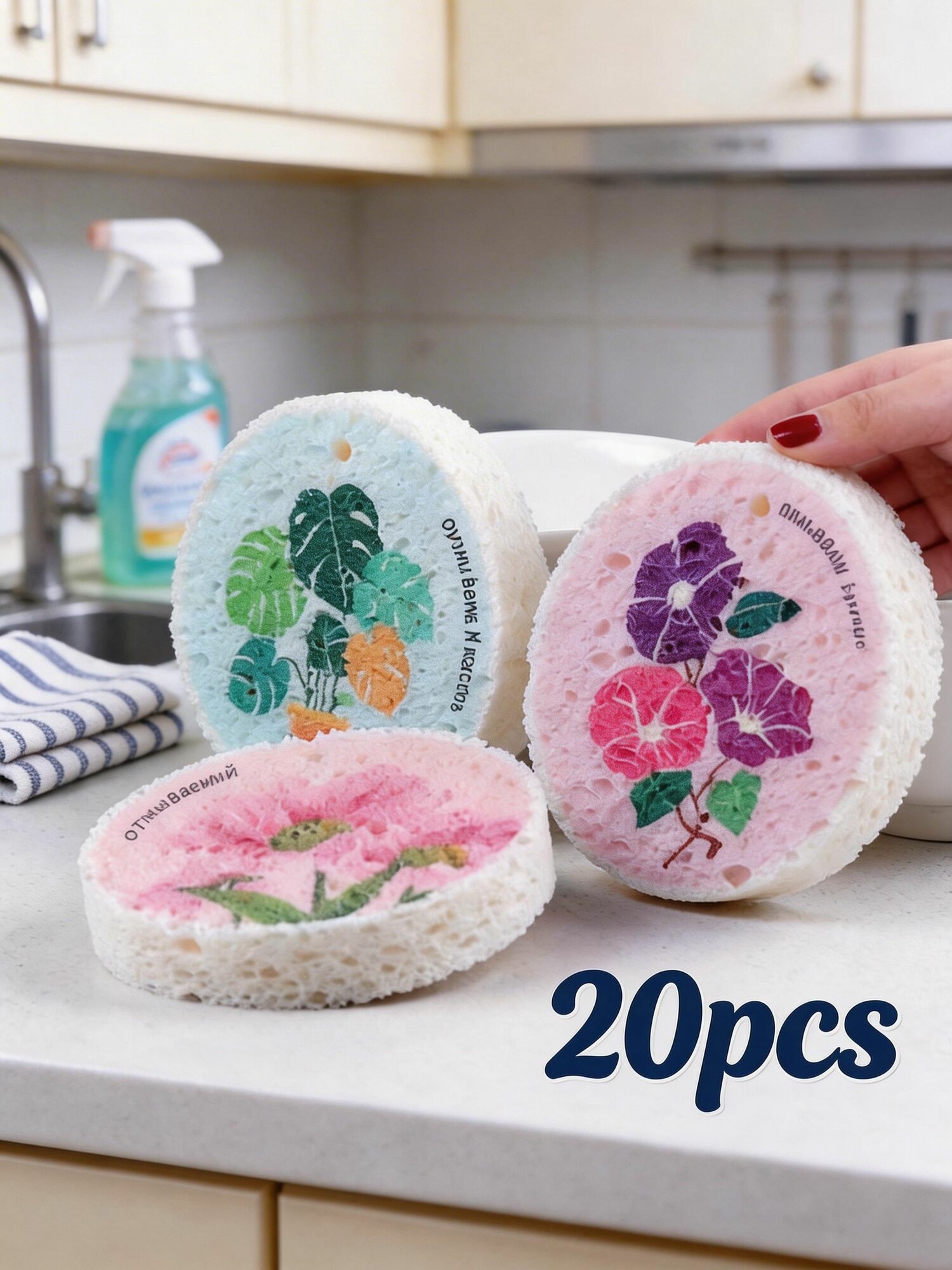 Цветочная губка для посуды Модные кухонные гаджеты 2026 Эко-целлюлозный скраббер Многофункциональный инструмент для чистки кроссовок и ванной Высоковпитывающая поролоновая губка.
