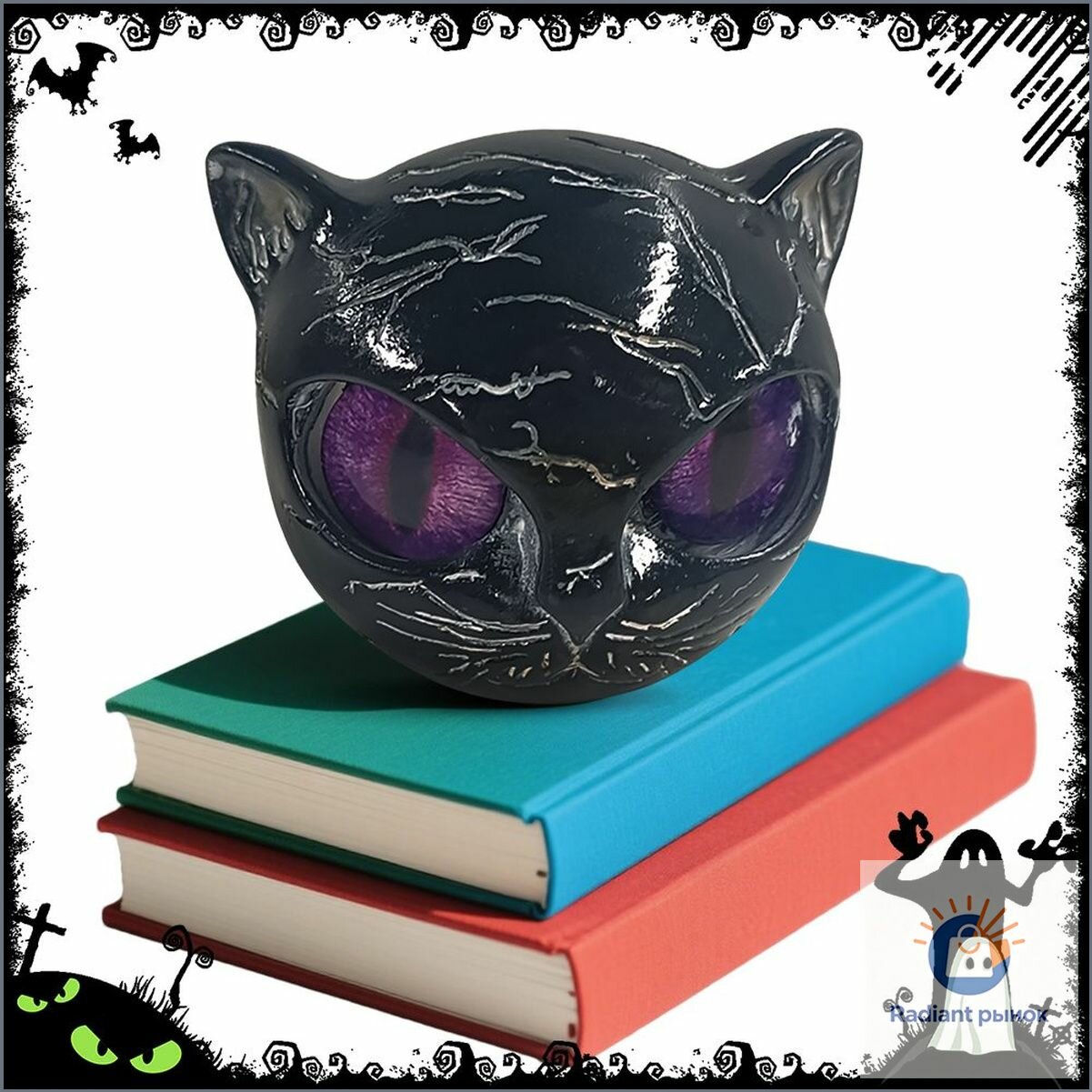 Фигурка черного кота, каменная статуэтка кошки для украшения книжной полки спальни на Хэллоуин