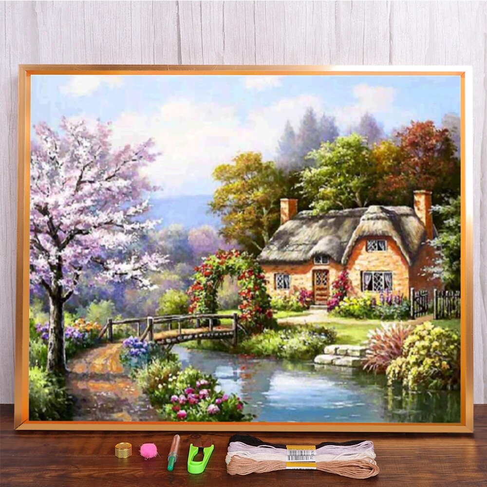 Комплект для вышивки крестом Meian, пейзаж Розовый, 100x130cm, HMA66324, 11CT Cotton Thread