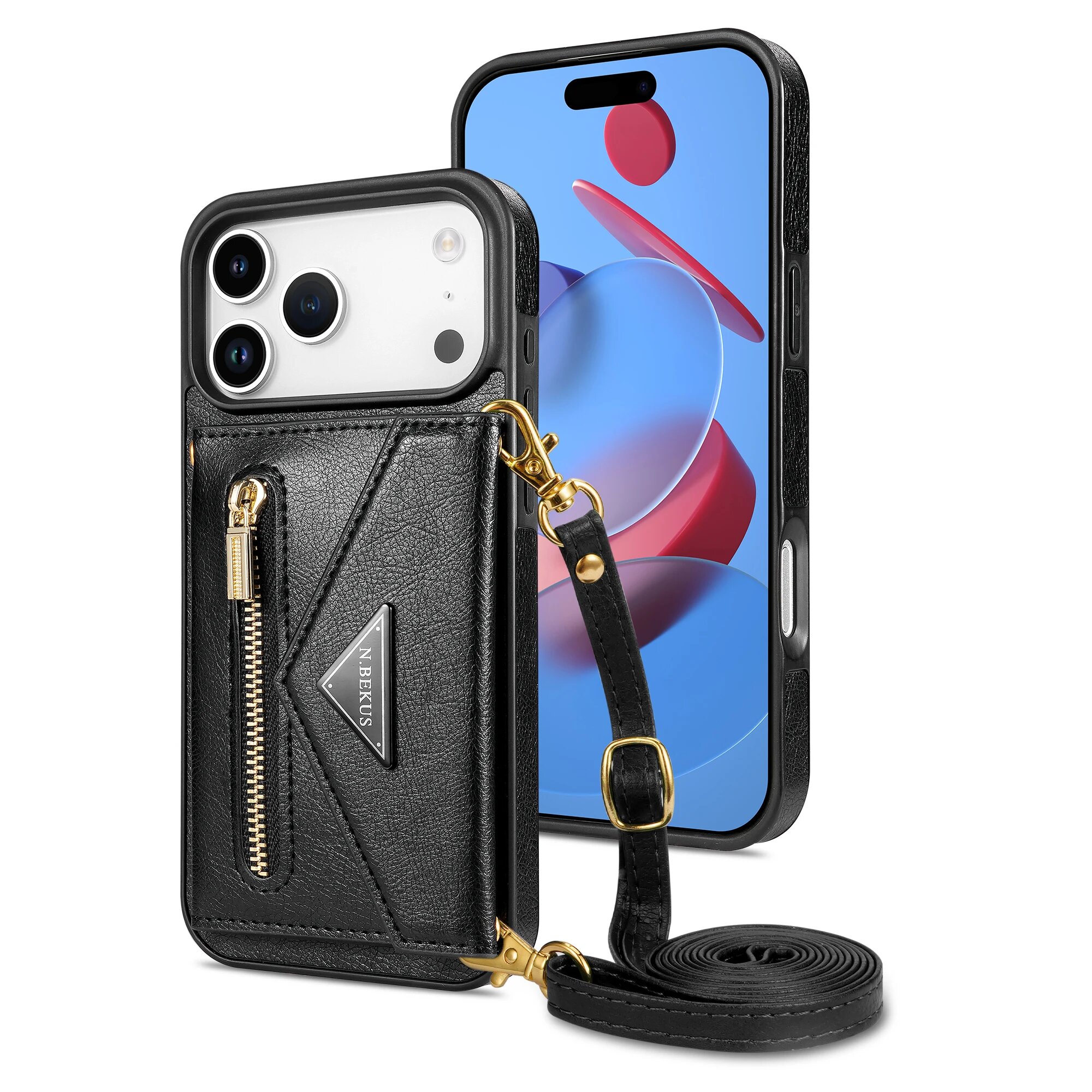 Чехол-кошелек со шнурком для iphone Air 17 Pro Max 16 Plus 15 Pro Max 14 Айфон 15, Черный, черный