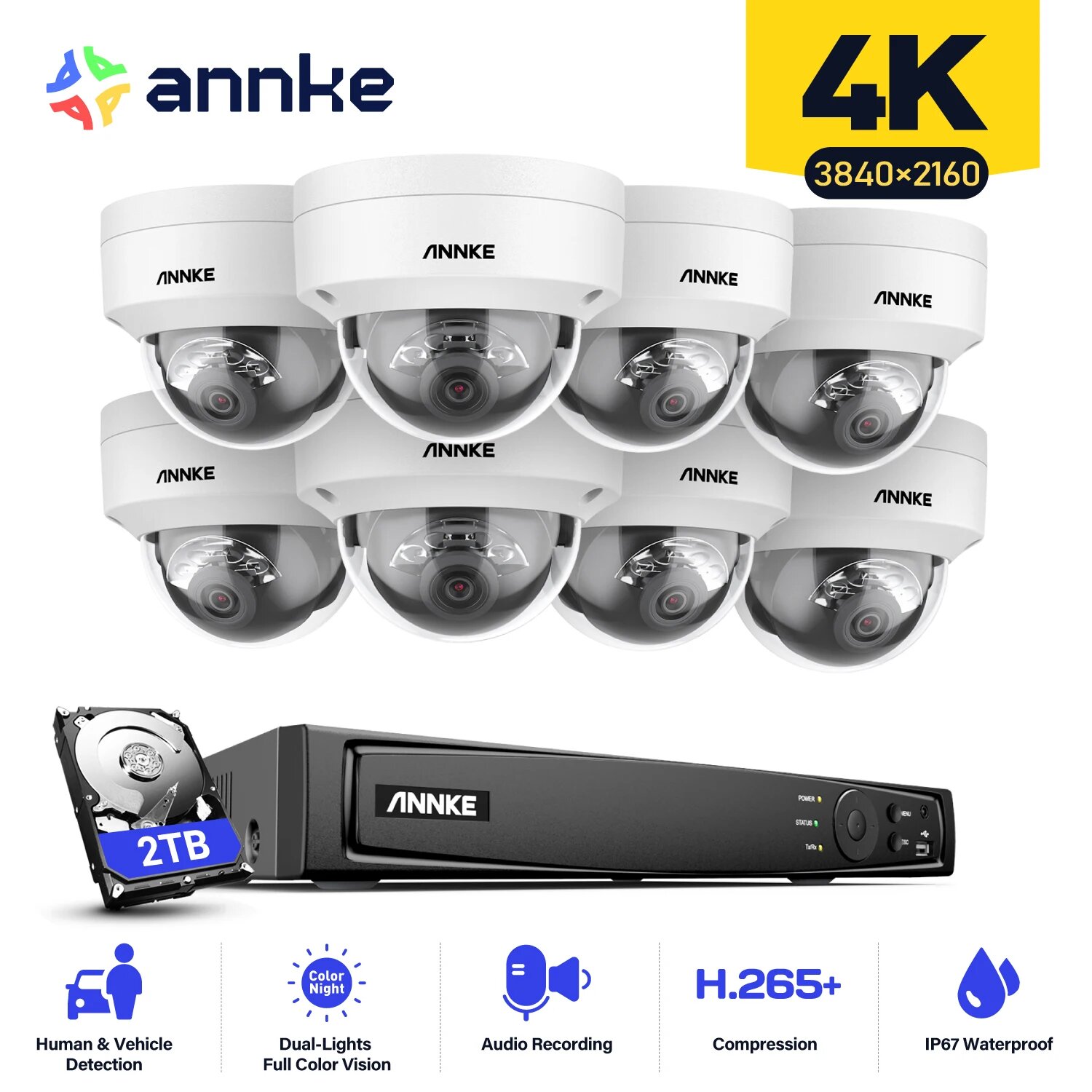 Система видеонаблюдения ANNKE 4K 8CH POE с рекордером NVR и 8 штуками 4 штуками 8MP IP-камерами для безопасности с записью аудио