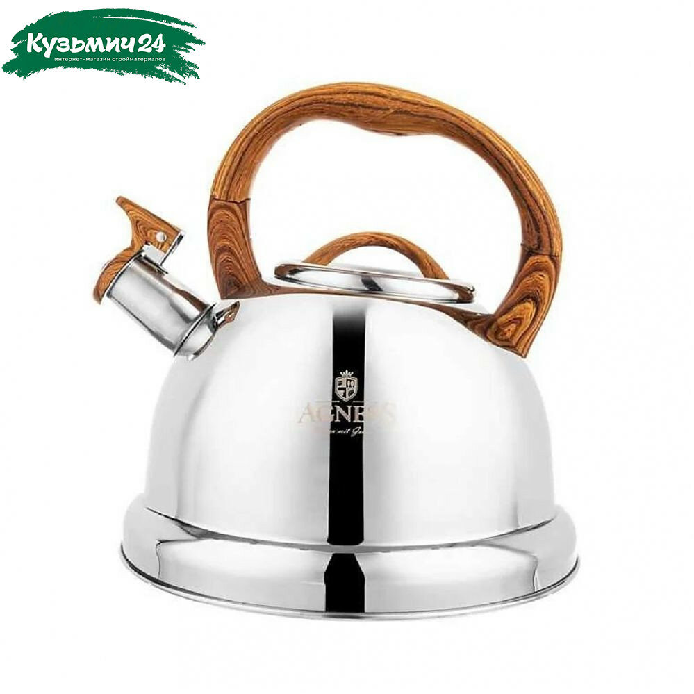 Чайник Agness 937-032, нержавеющая сталь, со свистком, индукция, 3 л