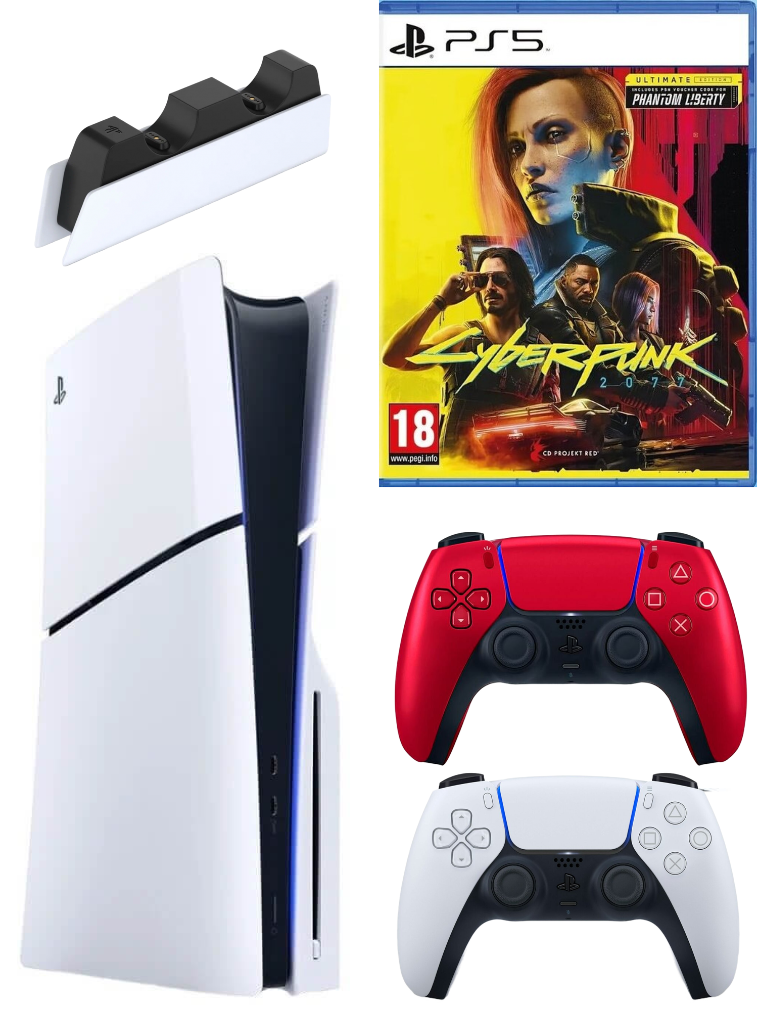 Игровая приставка Sony PS 5 Slim, 1ТБ(с дисководом)+2 геймпад+Зарядная станция+Cyberpunk 2077(подробности в чате)