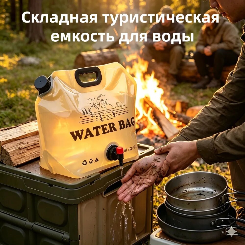 Складная водяная канистра 8 л с краном, портативная водяная сумка для кемпинга, похода, пикника, дачи, герметичная