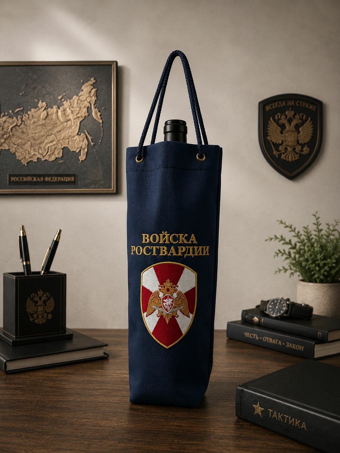 Сумка для бутылки с вышивкой Войска Росгвардии