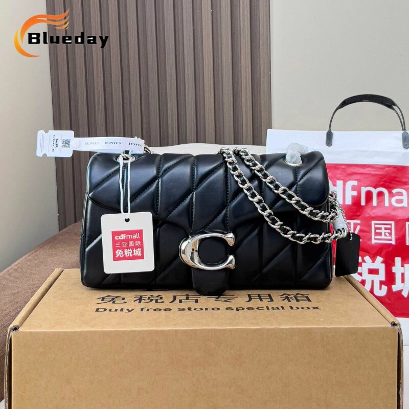 Сумка Tabby 26 бренда Coach новая коллекция 26 из натуральной кожи, классический дизайн в стиле Шанель с ромбовой строчкой и цепочкой, подмышечная, наплечная и поперечная