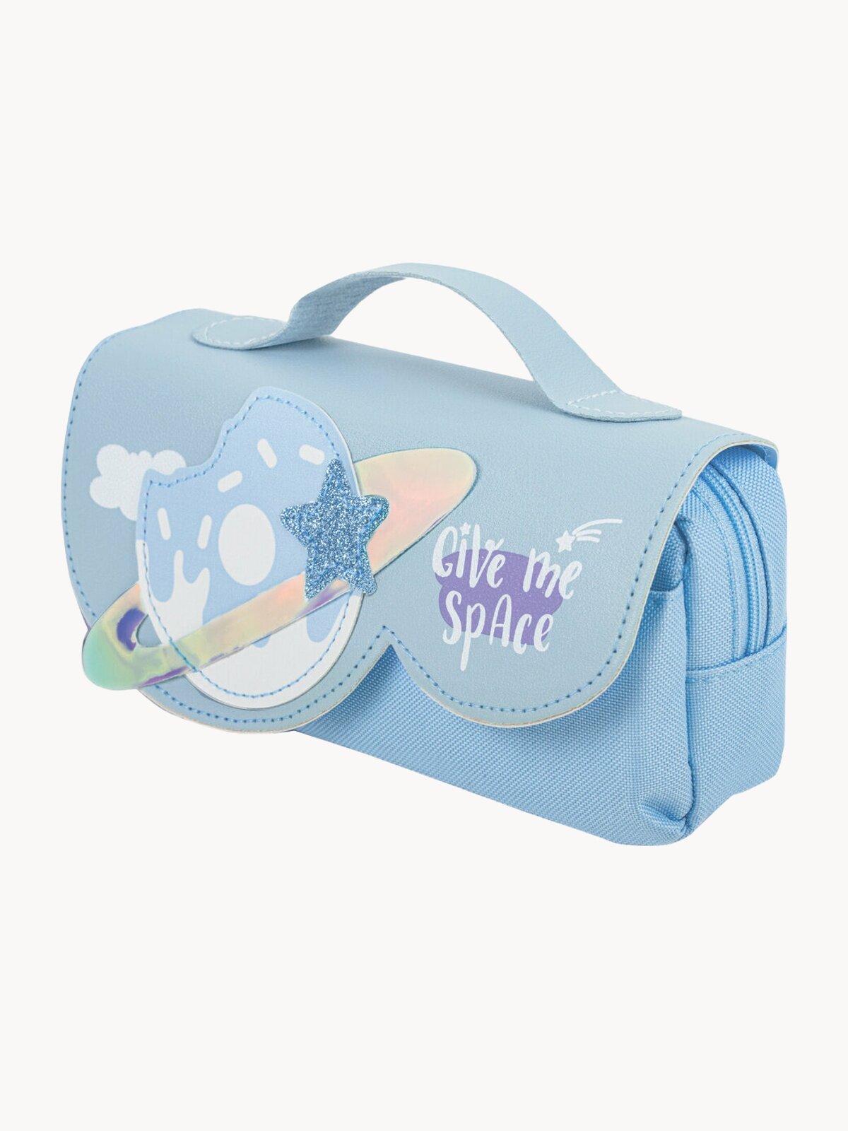 Пенал школьный для ручек, карандашей Юнландия с ручкой, 2 отделения, полиэстер, My Space, голубой, 271578