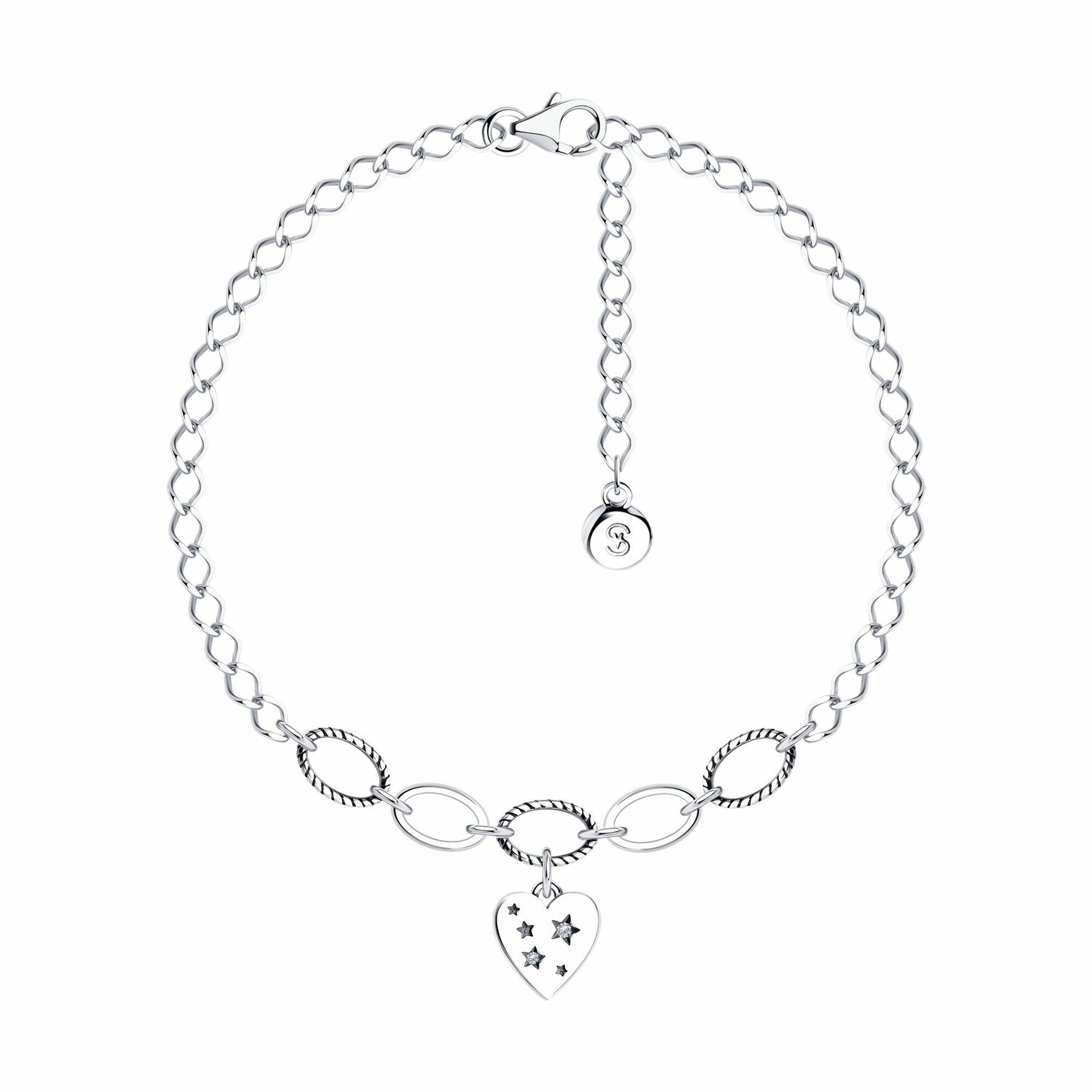 Браслет, серебро, 925 проба, чернение, фианит