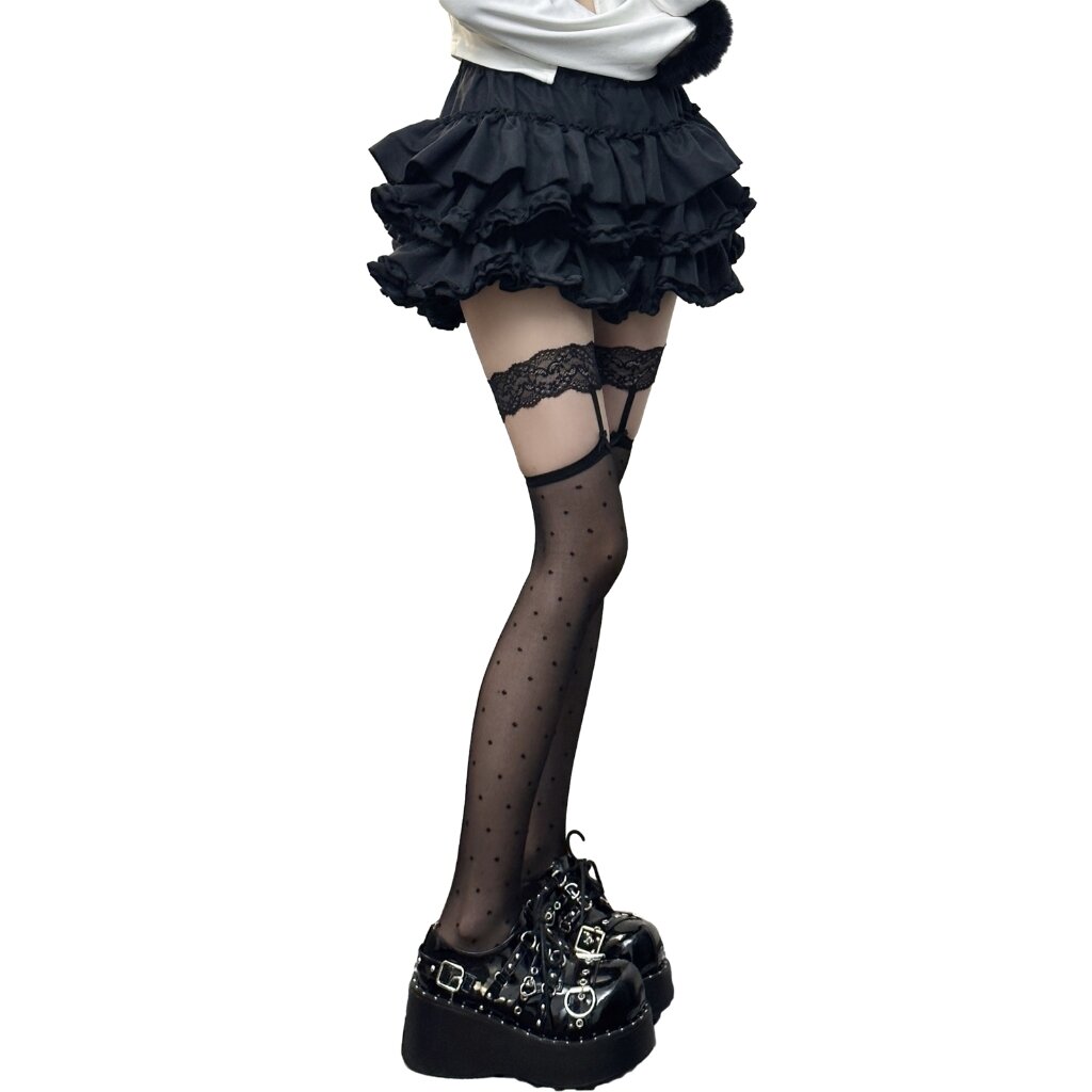 Носки до бедра в стиле Лолиты, кружевной топ, длинные сапоги, чулки, милые пятнышки выше колена для женщин и девочек, подарок