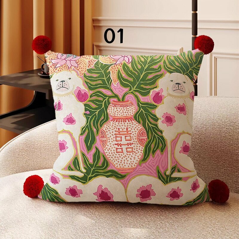 Бархатная наволочка, абстрактный животный принт, 45х45 см, розовый, 01