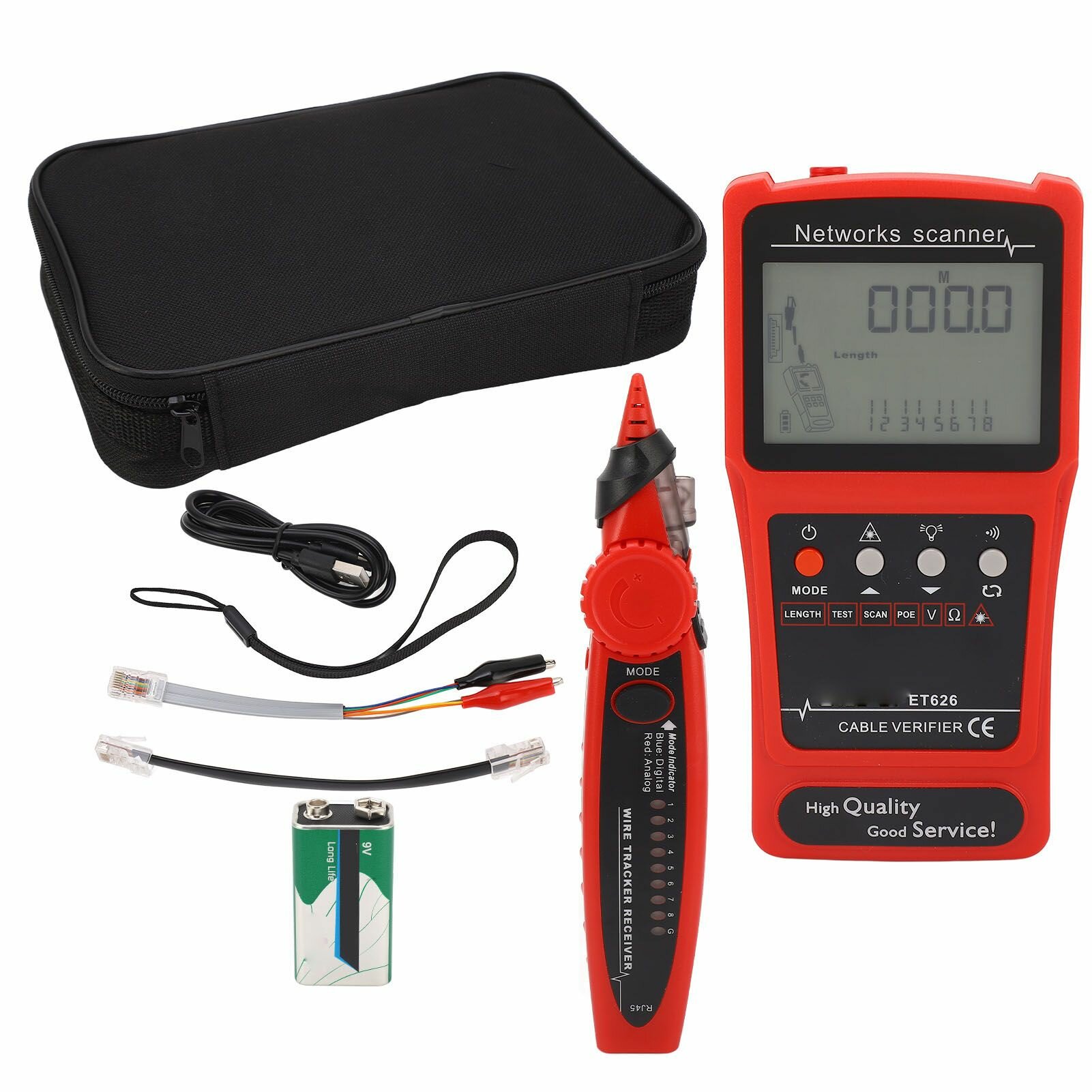 Сетевой тестер кабеля CAT5/CAT6, трассировщик проводов, POE