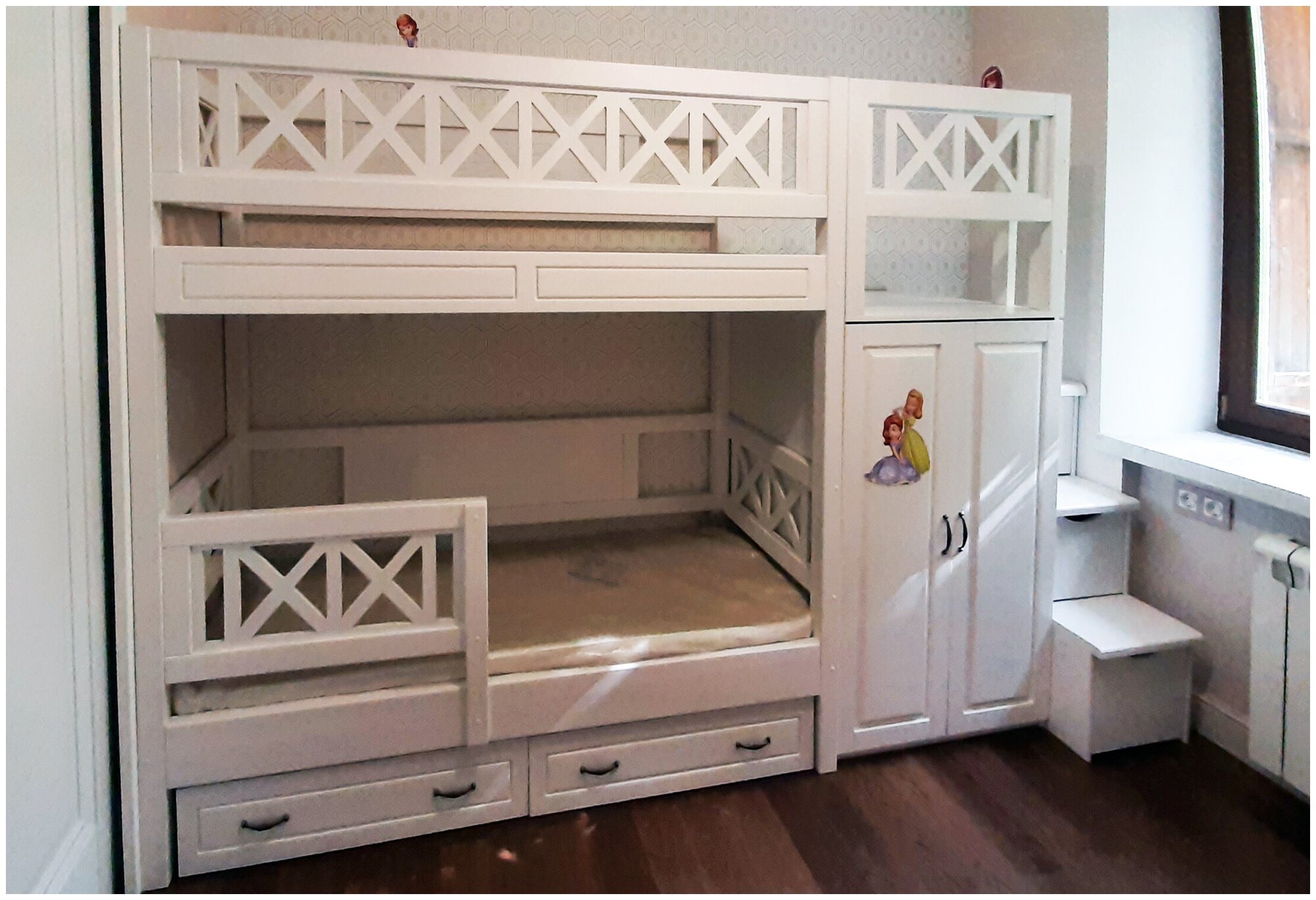 Двухъярусная кровать Прованс Плюс, спальные места 90х190, цвет белый.