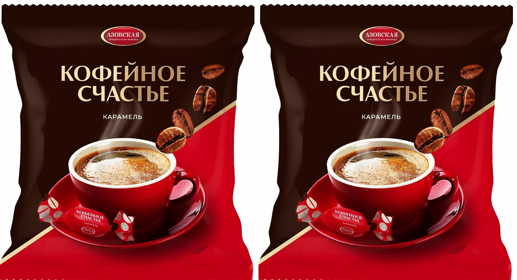 Азовская кондитерская фабрика Карамель с начинкой "Кофейное счастье" 250 гр, 2уп.