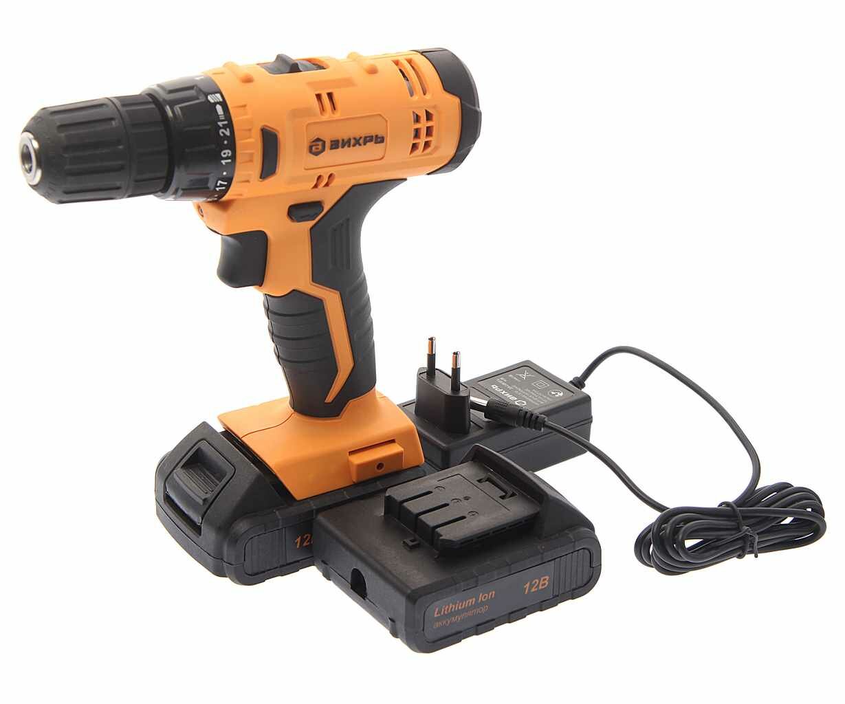 Дрель-шуруповерт с АКБ 12.0В 2.0Ач (2АКБ Li-Ion, кейс), ДА-12-2к, вихрь