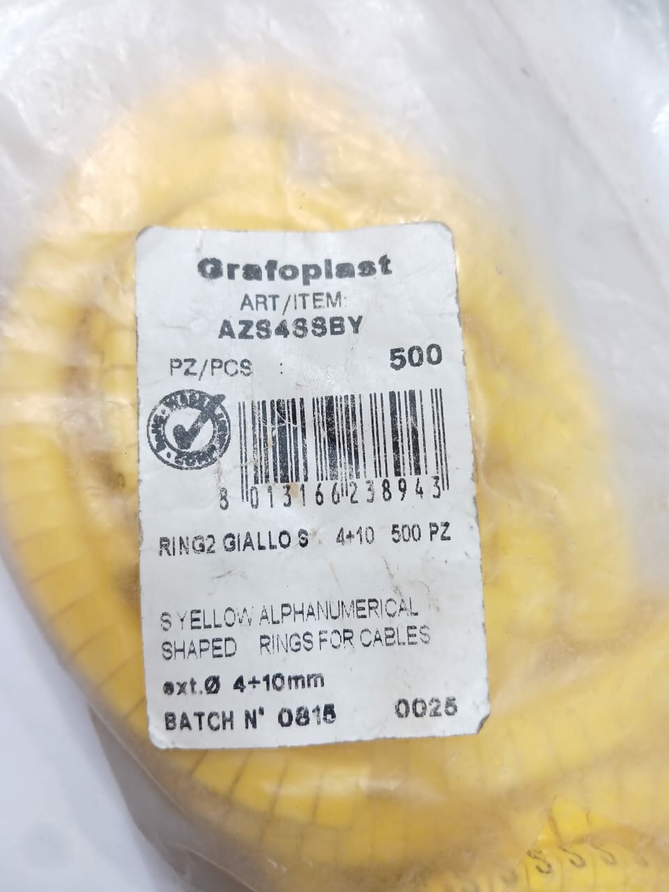 Маркировочное колечко DKC S, 4-8мм, черное на желтом AZS4SSBY 54146