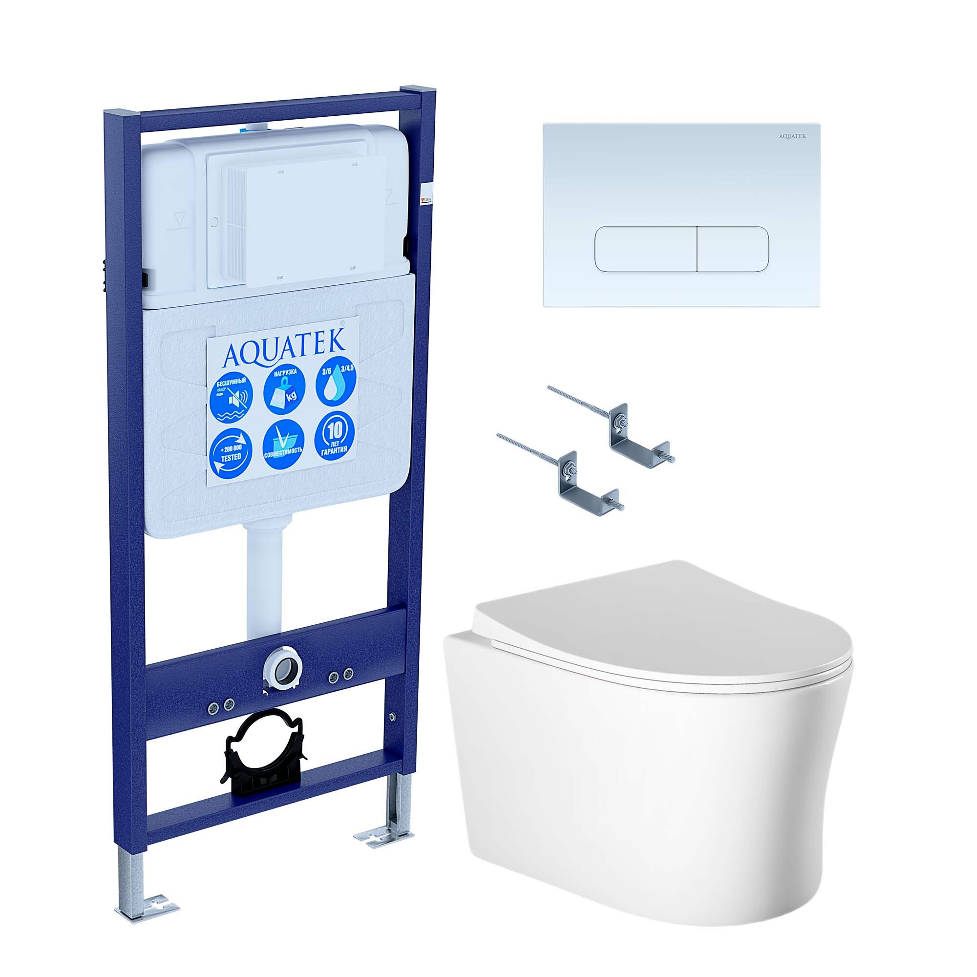 Комплект унитаз подвесной Aquatek Ника SET AQUATEK НИКА-013 4в1 с сиденьем микролифт и инсталляция с клавишей смыва белая матовая