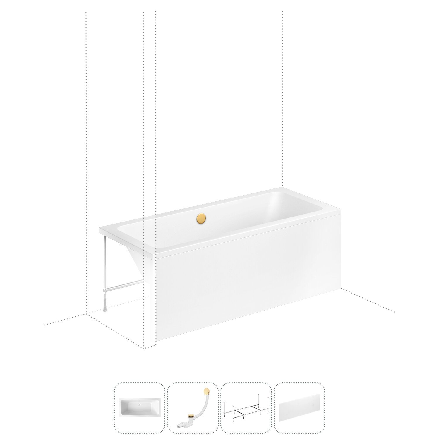 Акриловая ванна 180x80 с каркасом и экраном Lavinia Boho Pure 202011257 в наборе 4 в 1: прямоугольная ванна 180 x 80 см, слив-перелив, каркас, экран