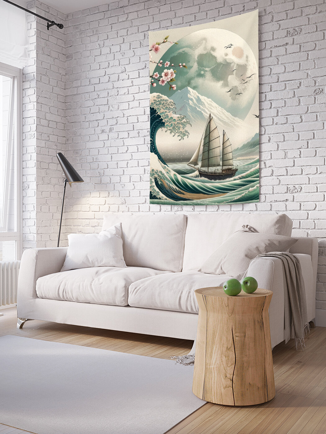 Фотопанно на стену вертикальный из ткани постер 100х150 "Корабль в море", JoyArty