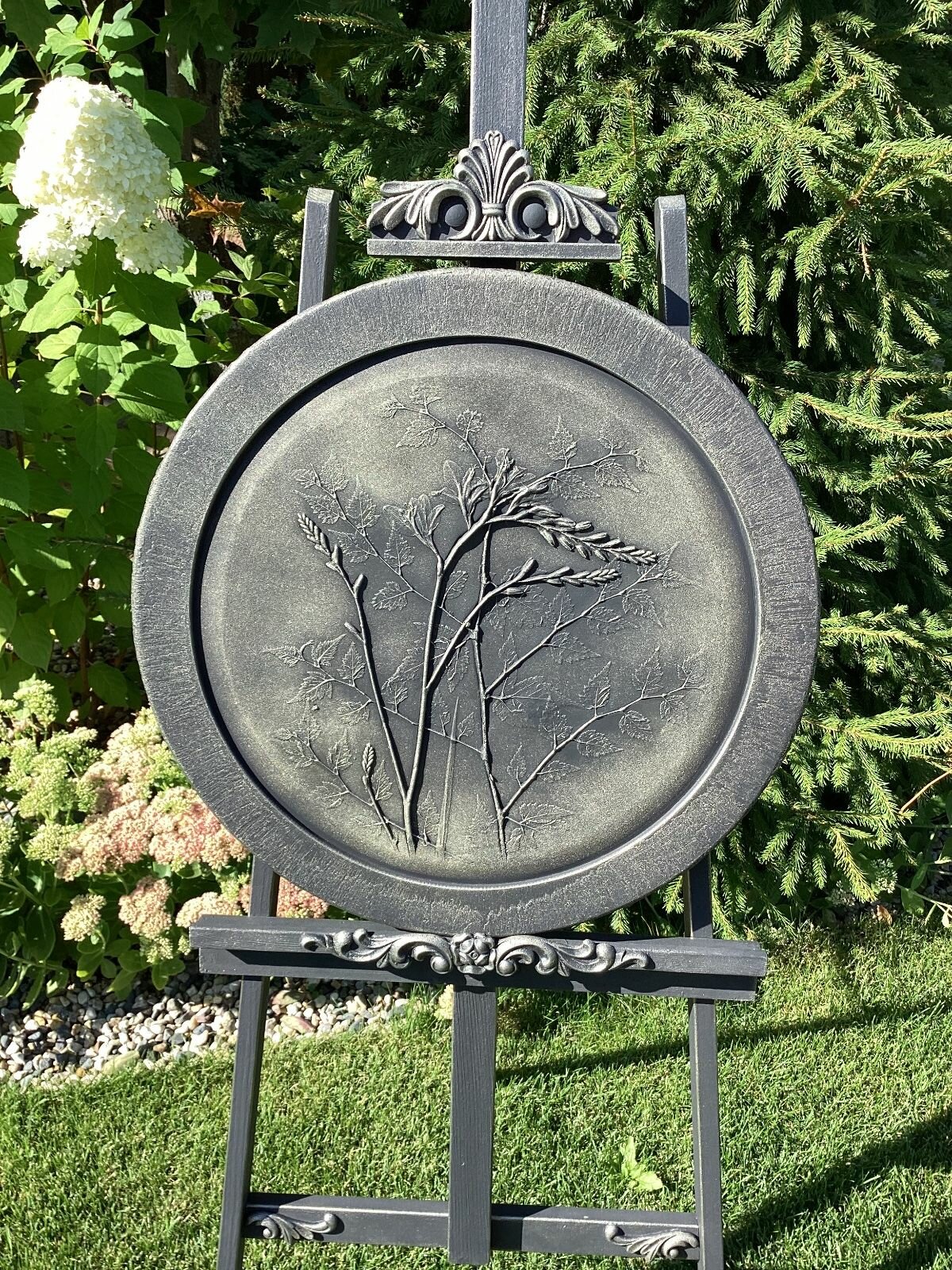 Панно из гипса, ботанический барельеф, Картина "Цветочные мотивы" 50x50x3.5 см, рамка 4 см