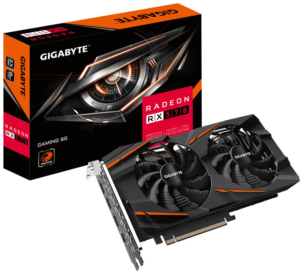 Видеокарта Gigabyte PCI-E GV-RX570GAMING-8GD V2.0 AMD Radeon RX 570 8192Mb 256bit GDDR5 1244/7000/HDMIx1/DPx3/HDCP Ret