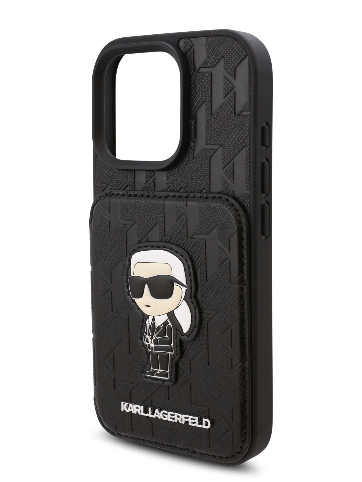 Lagerfeld для iPhone 16 Pro чехол Cardslot Stand PU Saffiano Monogram NFT Karl Ikonik Hard Black