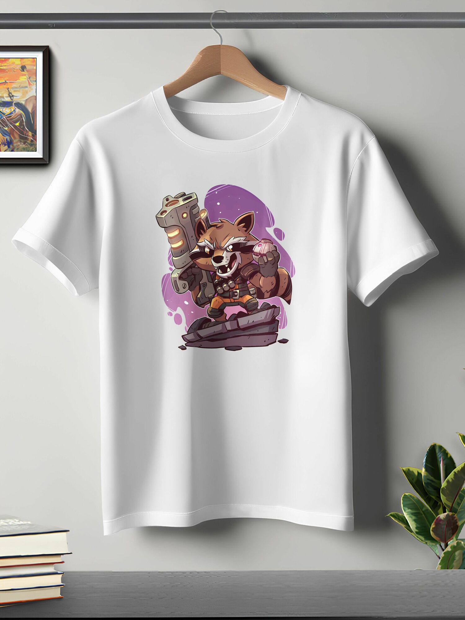 Футболка ONEQ унисекс 46-48 (M) размер с принтом Енот, белая