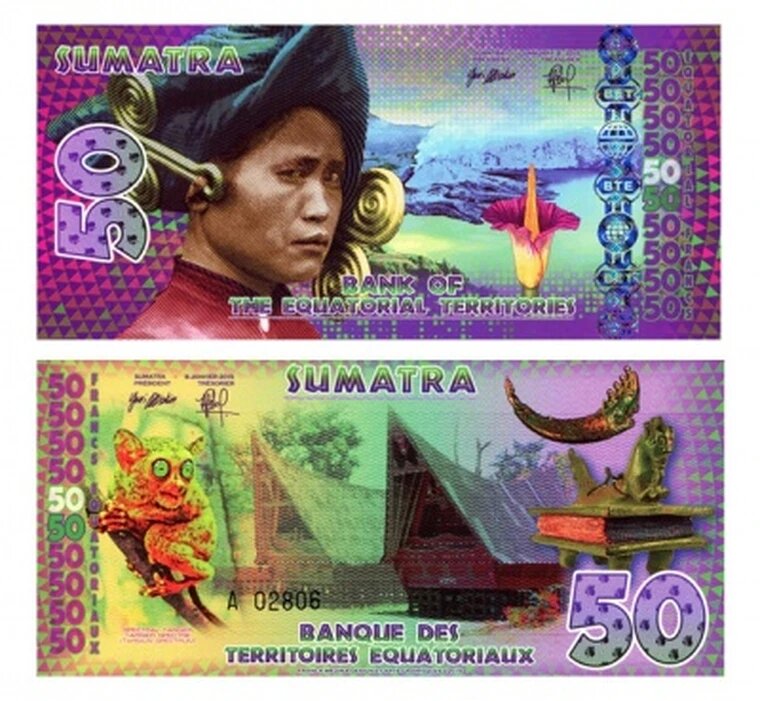 50 экваториальных франков 2014 Sumatra, фэнтези, сувенирная копия UNC, банкноты и купюры редкие коллекционные