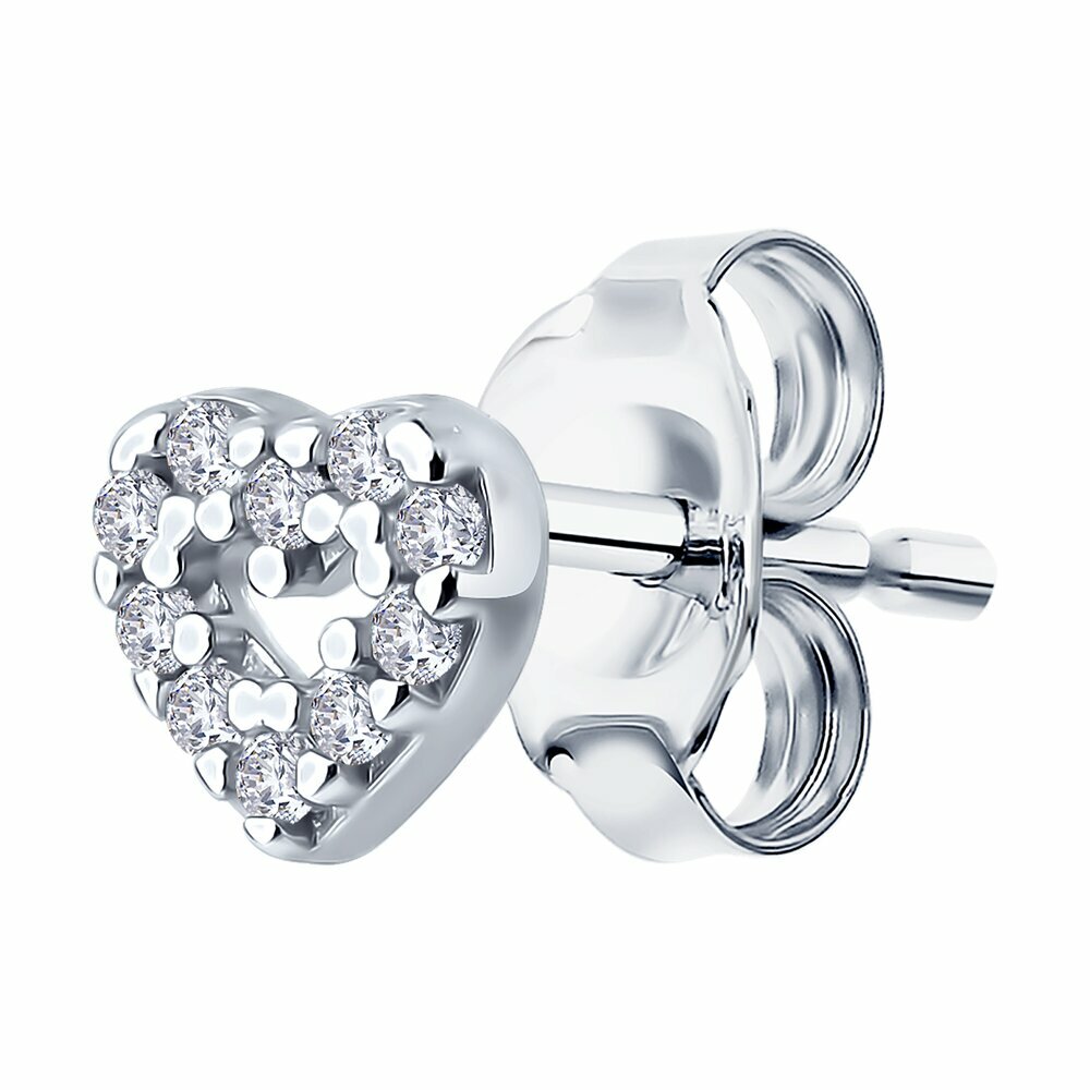 Моносерьга, серебро, 925 проба, родирование, фианит