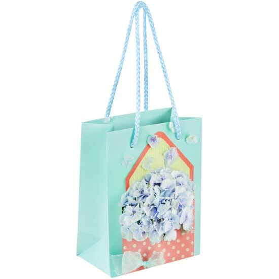 Пакет подарочный Золотая Сказка 11x6x15 см, Summer Flowers, глиттер, голубой, 608246