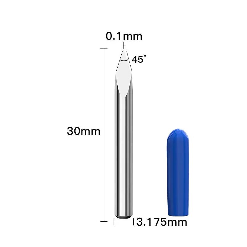 SYLIFE Карбидные фрезы для гравировки 15-90 градусов 1/8", набор из 10 45 Degree 0.1mm