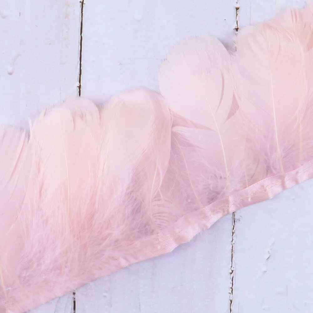 Белые гусиные перья, бахрома 8-10 см, 1 метр Розовый, Light pink