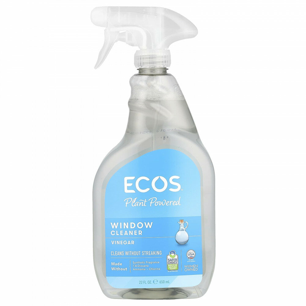 Earth Friendly Products, Ecos®, средство для мытья окон на растительной основе, уксус, 650 мл (22 жидк. унции)