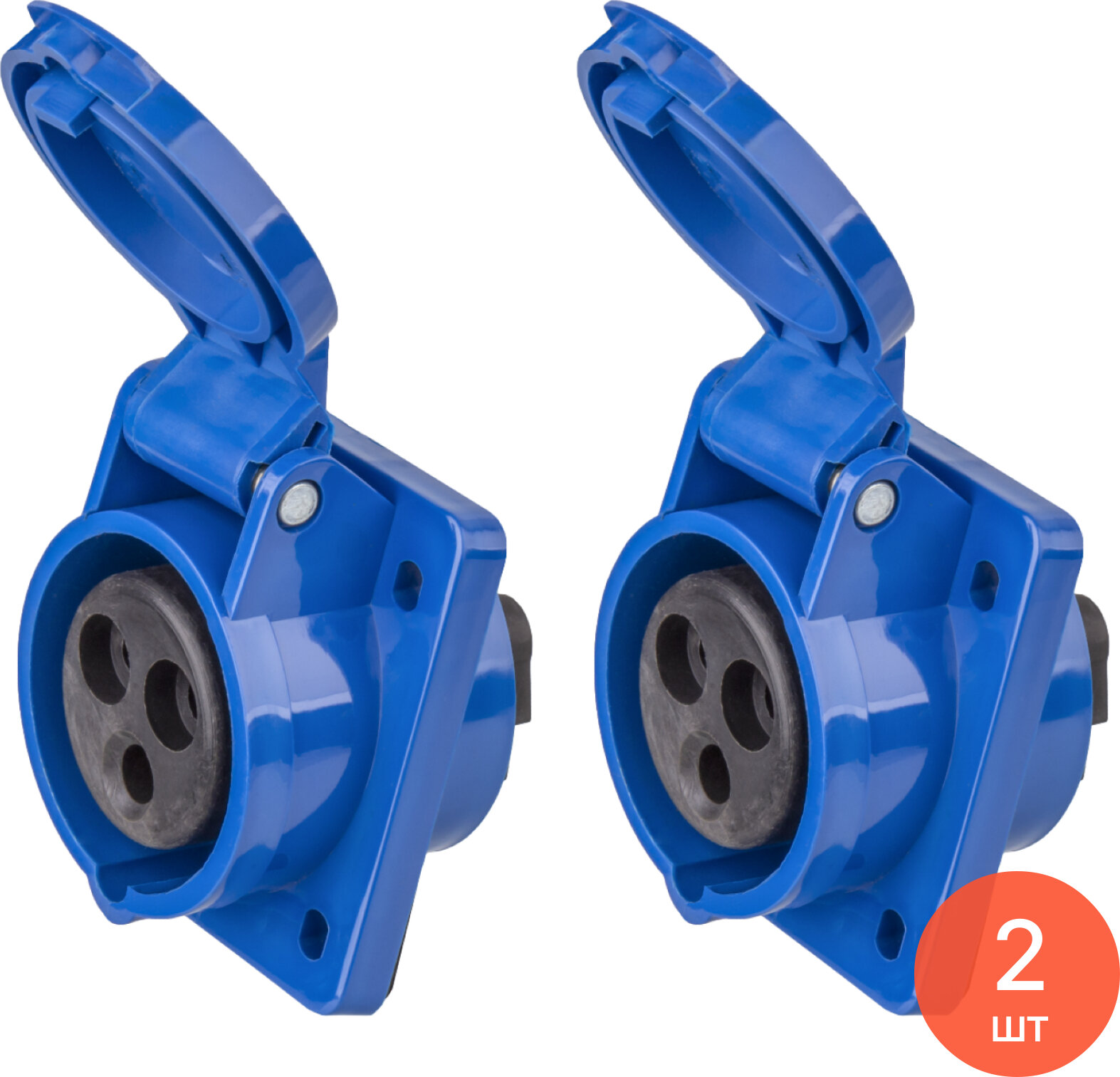 Розетка силовая Navigator / Навигатор NCA-SR413-16-220 стационарная скрытая, в корпусе из пластика, синяя, длиной 78мм, 16А 2Р+PЕ 220В, IP44 / электрика (комплект из 2 шт)