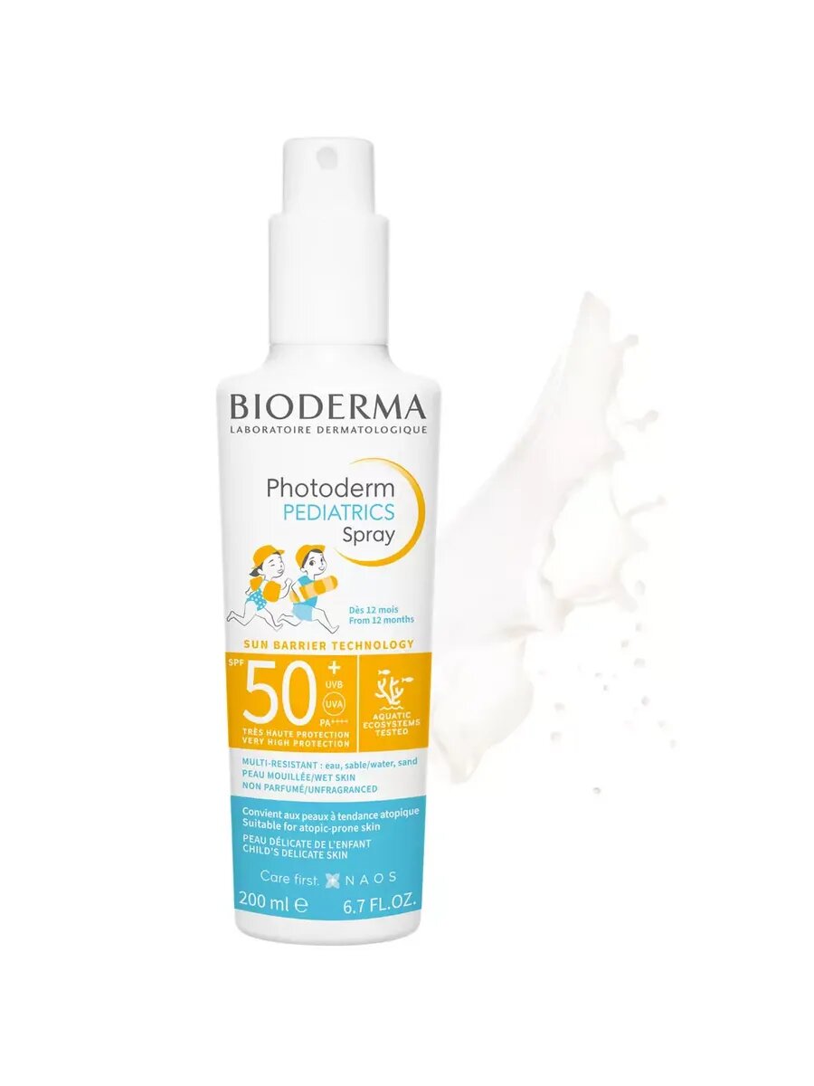 Солнцезащитный детский спрей Bioderma Pediatrics SPF50+, для лица и тела, 200 мл