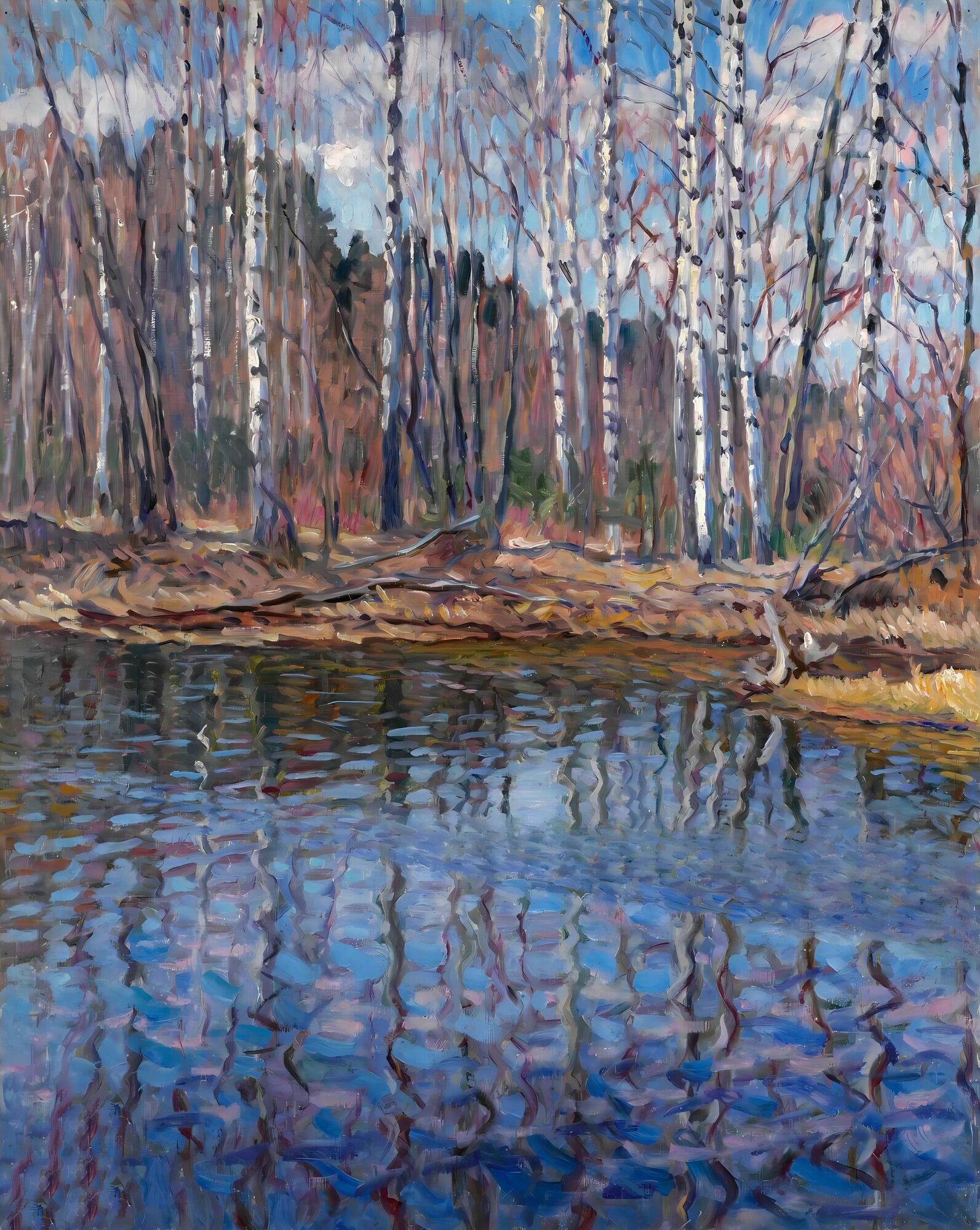 Николай Петрович Богданов-Бельский "Речной пейзаж". Картина 50х60 репродукция на стену холст