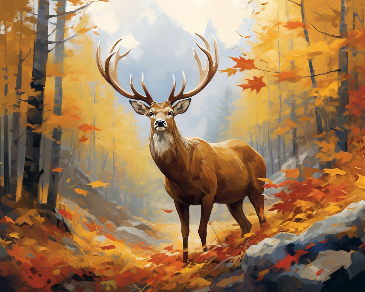 Картина по номерам олень в лесу 40х50