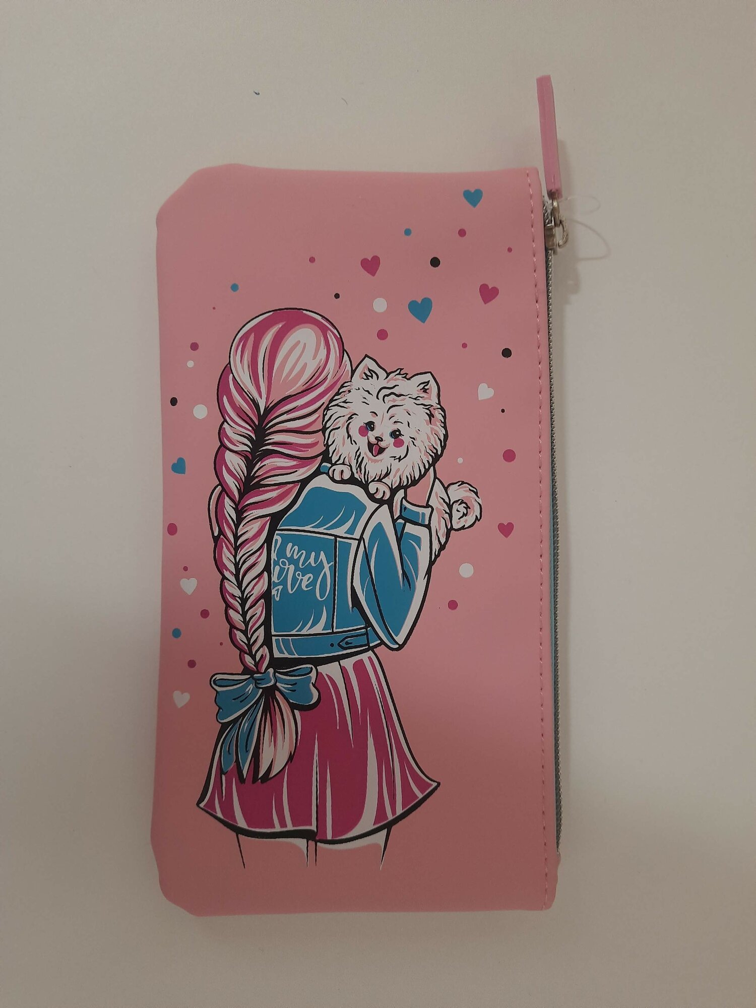 Пенал школьный девушка С собачкой 10х20см, искусственная кожа, молния 61321