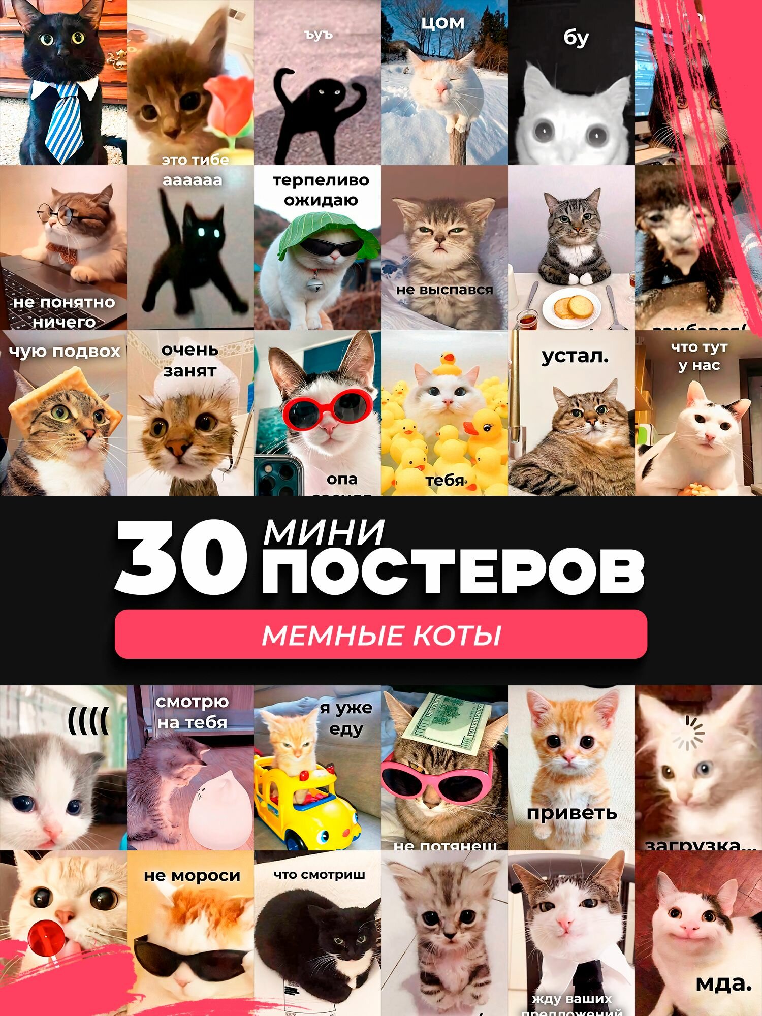 Набор мини постеров котики мемы смешные