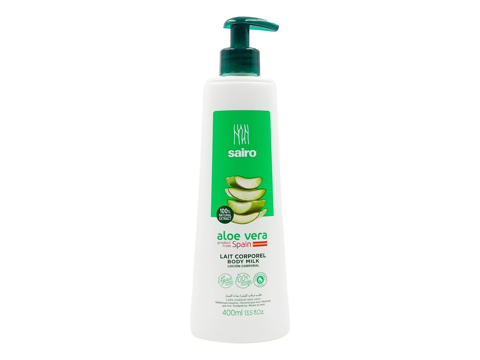 Молочко Sairo Aloe Vera для тела, для всех типов, с экстрактом алоэ, 400 мл