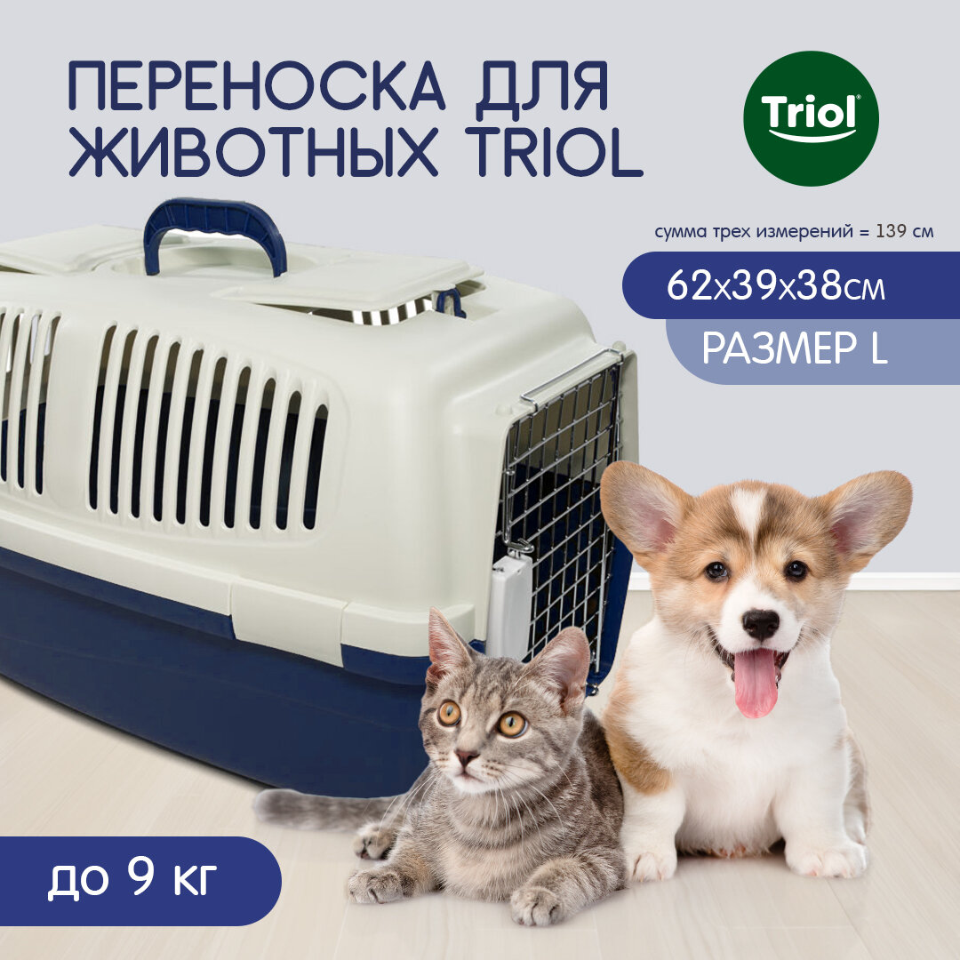 Переноска для кошек и собак Triol, индиго, 62х39х38 см