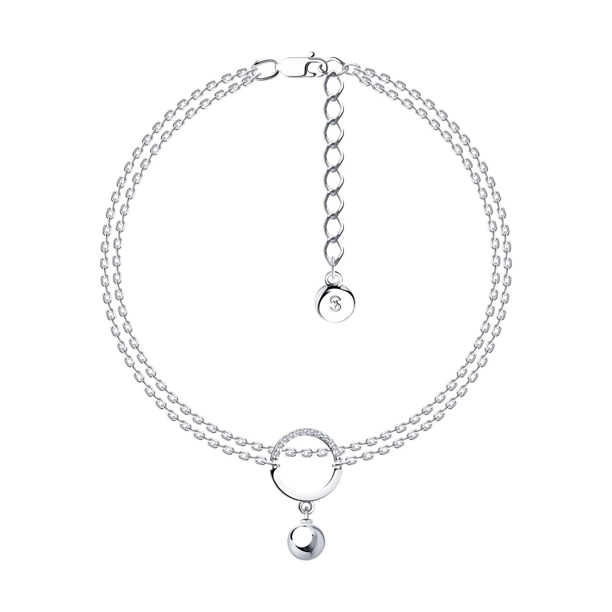 Браслет, серебро, 925 проба, родирование, фианит