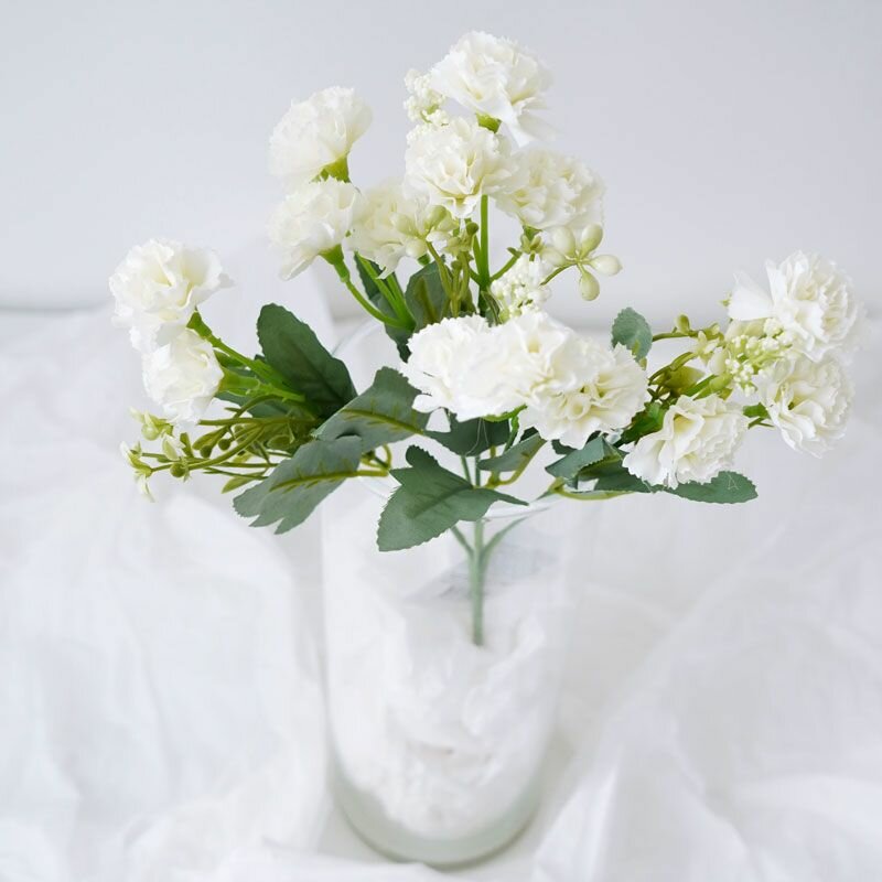 Искусственные цветы Веселый праздник Гвоздики мелкие, 15 бутонов, Белый