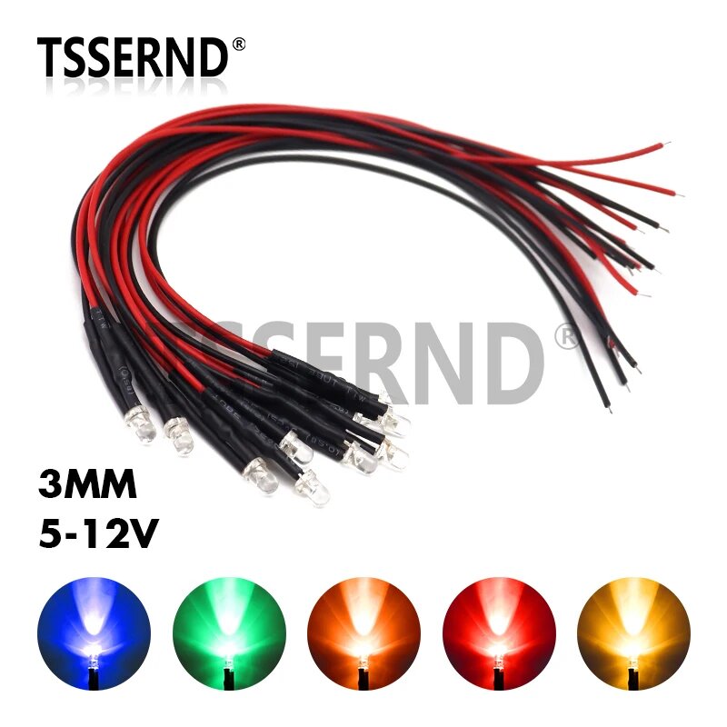 RGB светодиодные лампы 3мм 5-12В 20см 10шт Green