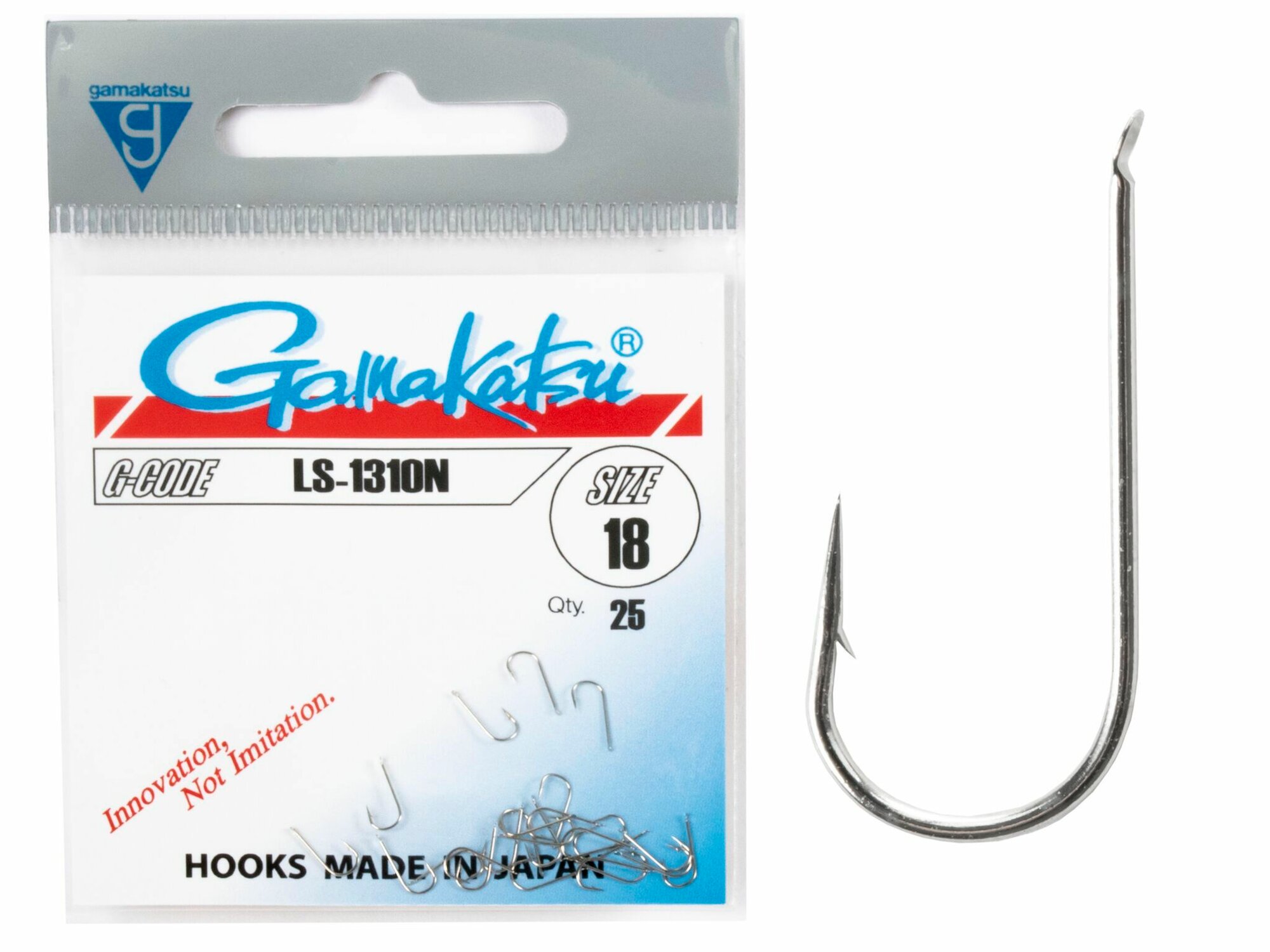 Крючки для рыбалки одноподдевные металлические набор на щуку и сома, Gamakatsu LS-1310N HOOKS NICKEL разм. 18 25шт. по 1 упак, снасти карповые летние Япония