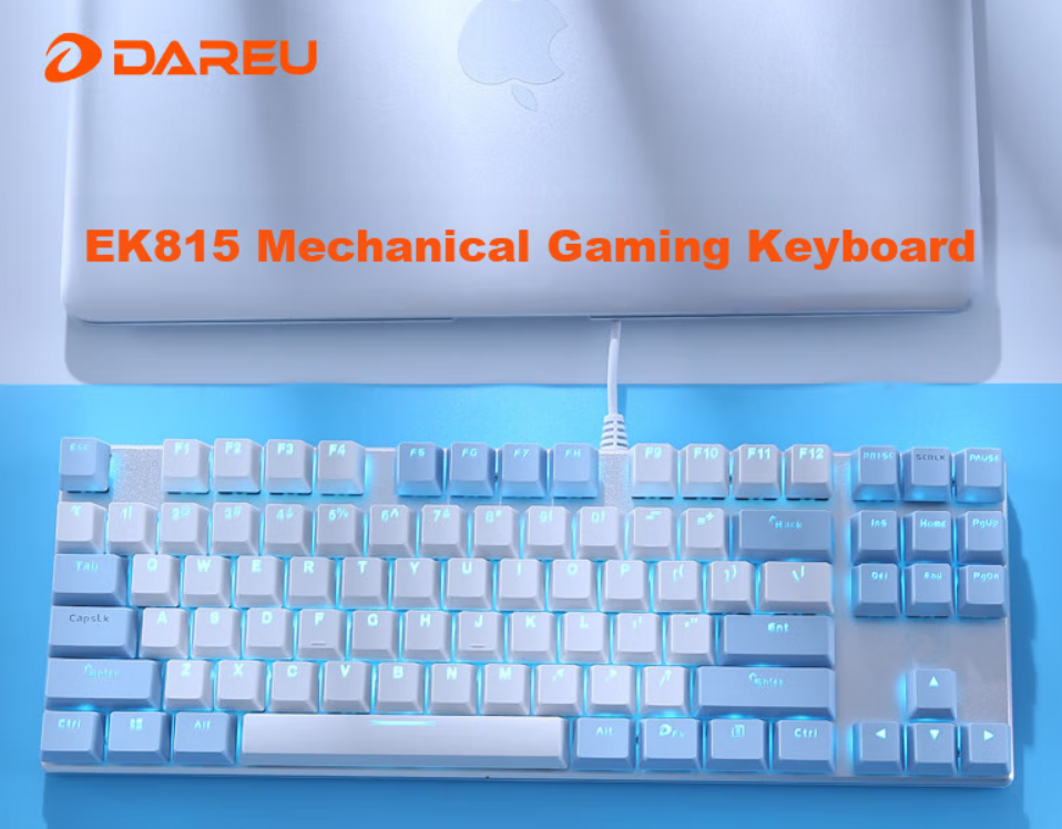 Клавиатура проводная Dareu EK815 Mechanical Alloy Edition, бело-синяя, 87 клавиш, Многоклавишная защита от привидений