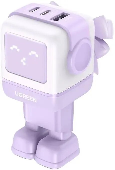 Зарядное устройство UGREEN CD361 (35291) UNO 65W USB-A+2*USB-C Robot GaN Tech Fast Charger EU. Цвет: сиреневый
